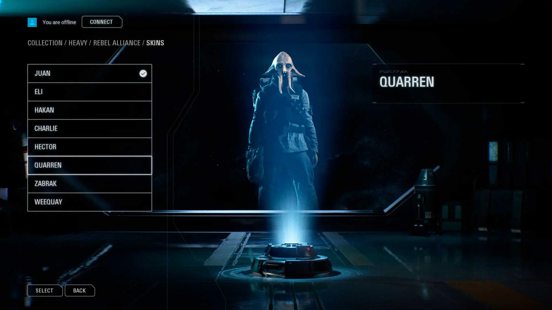 Menú filtrado de Star Wars Battlefront II