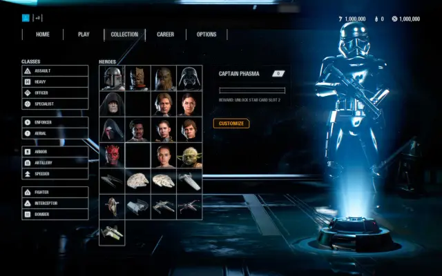 Menú filtrado de Star Wars Battlefront II