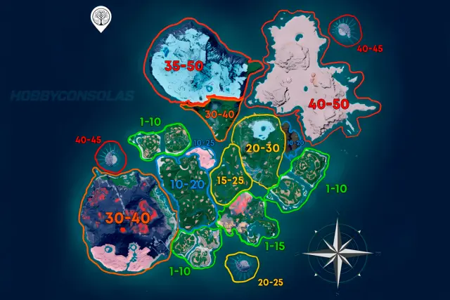 Palworld: Así es el mapa con los niveles que puedes encontrar en cada bioma