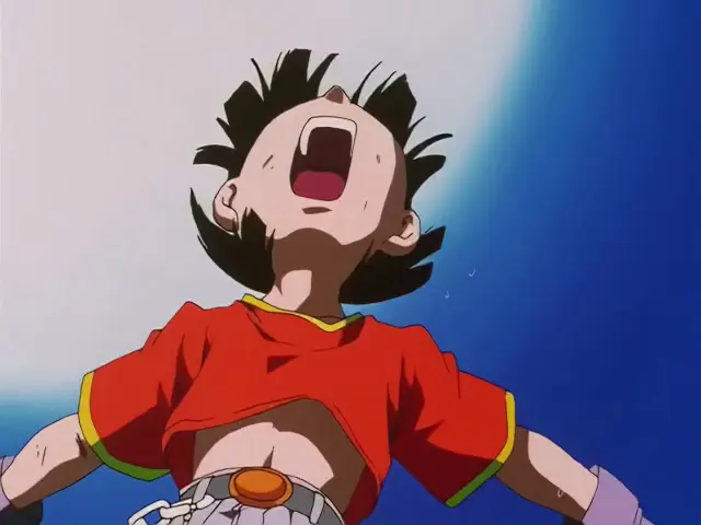 Pan, Giru, Goku y Trunks en el episodio 15 de Dragon Ball GT